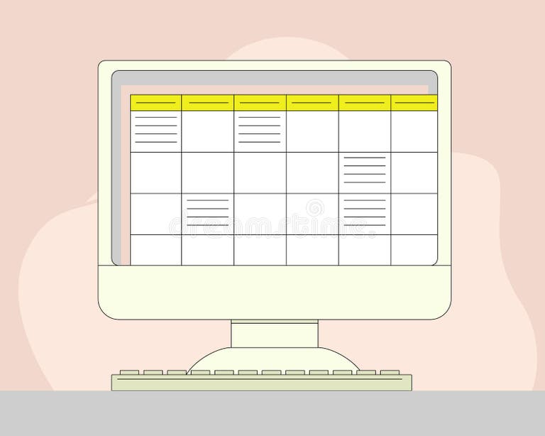 Computer Monitor with a Table on the Screen. Working Table Stock Vector ...