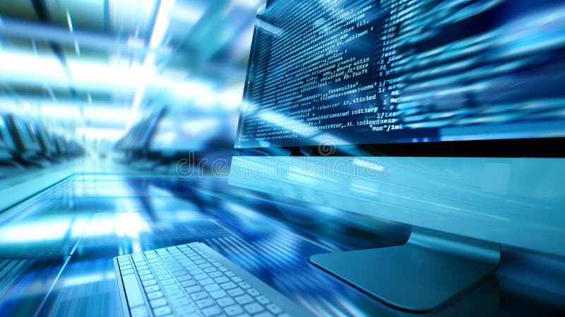 A Computer with a Monitor Turned on, on the Screen of Which a Code is ...