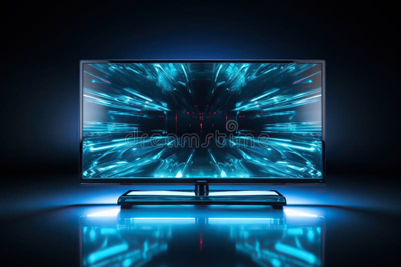 Computer Monitor or TV Screen on a Blue Background with a Neon Glow ...