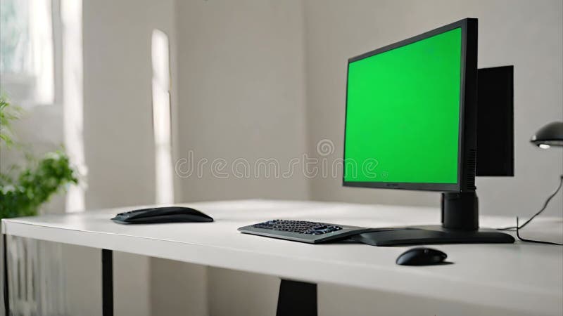 Modern Desk Setup with Green Screen Monitor Stock Footage - Video of ...