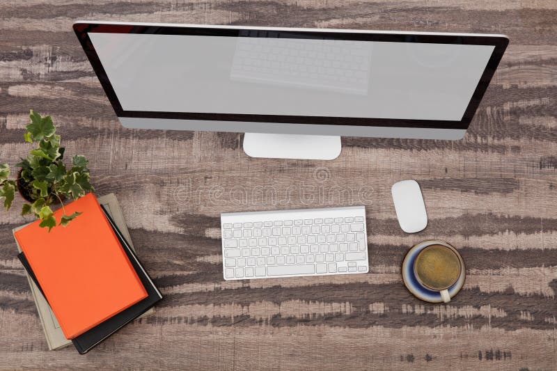 Computer Monitor on Working Desk Stock Image - Image of keyboard ...