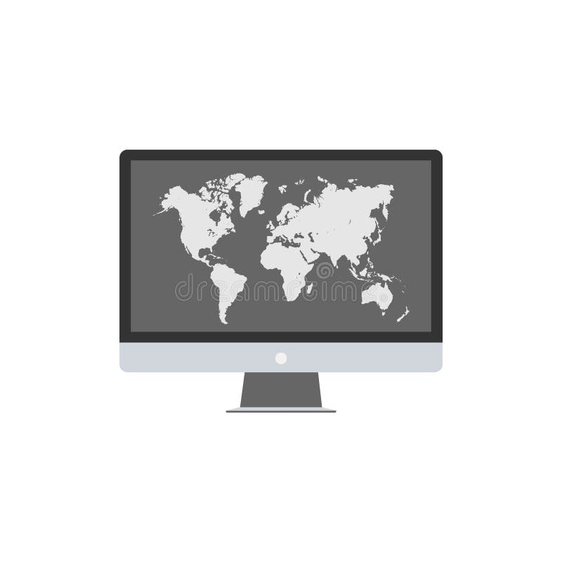 Computer Monitor with World Map Stock Vector - Illustration of ...