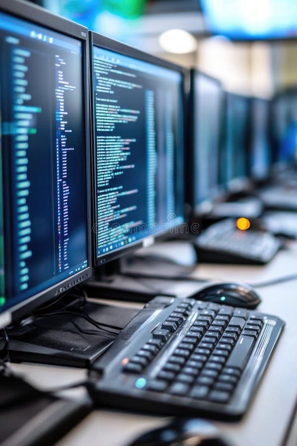 Computer Monitors Desk stock image. Image of displays - 370429891