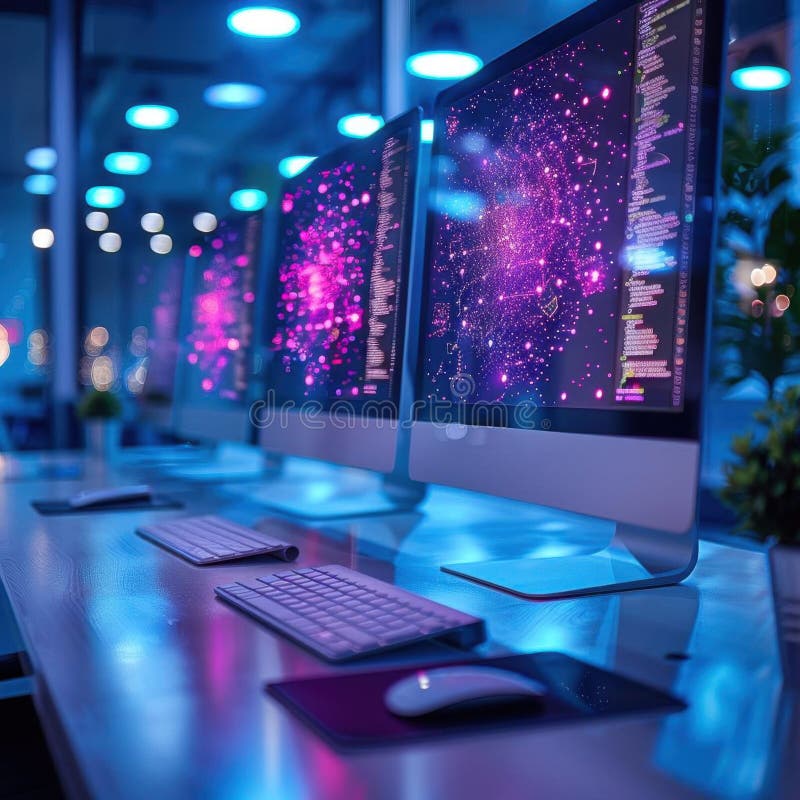 Computer Monitors Displaying Abstract Data Visualization Stock ...