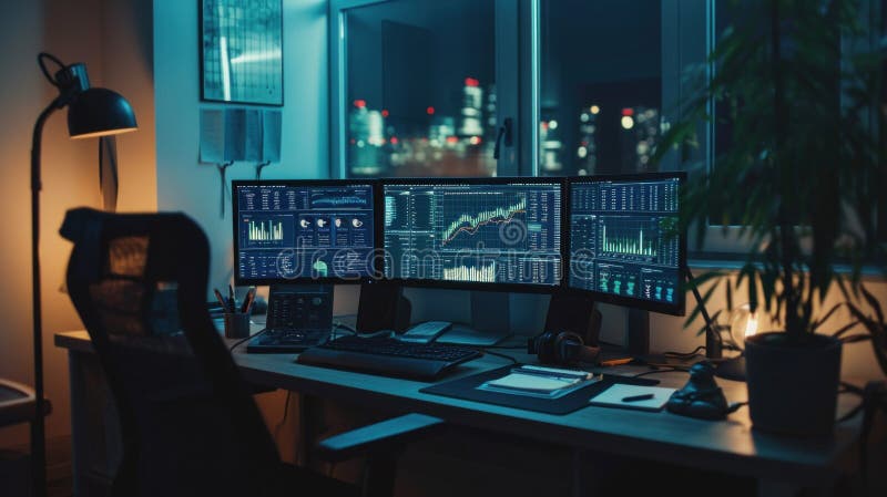 Computer Monitors, Laptop with Trader Charts on the Desk. Trader ...