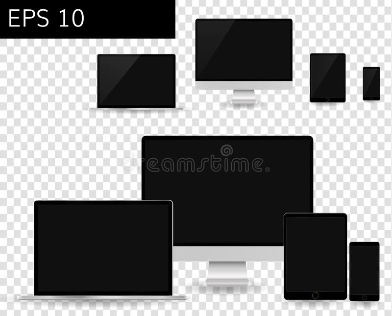 Computer Monitors and Mobile Phones Set Stock Vector - Illustration of ...