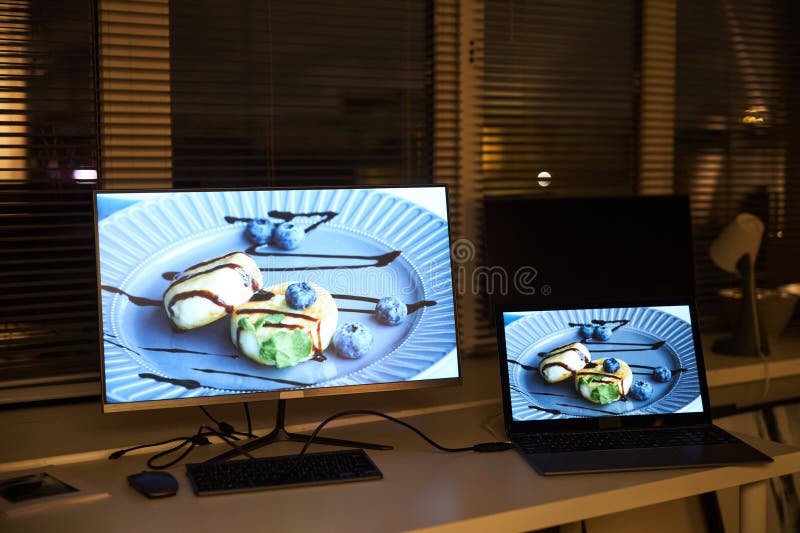 Computer Monitors with Professional Photos on Screen Stock Image ...