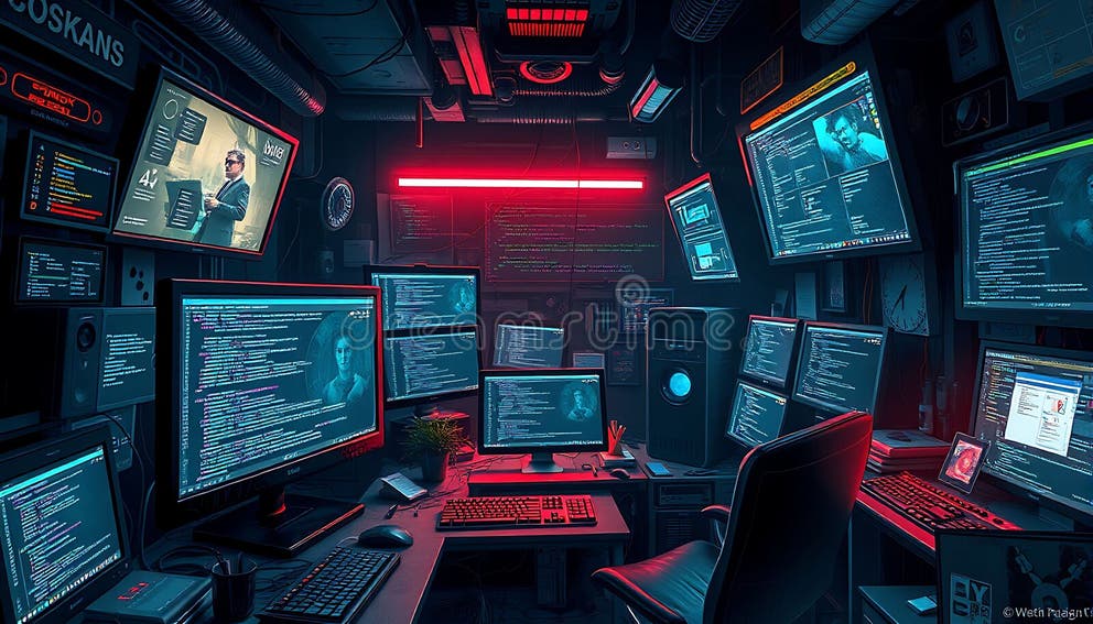 Computer Monitors Server Room, Data Center, Tech Infrastructure, Stock ...