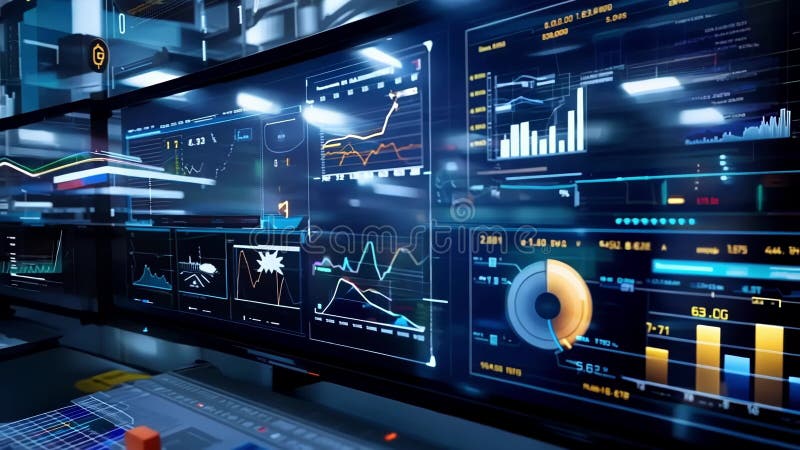 Control Room Display Showing Various Metrics and Data Points Stock ...