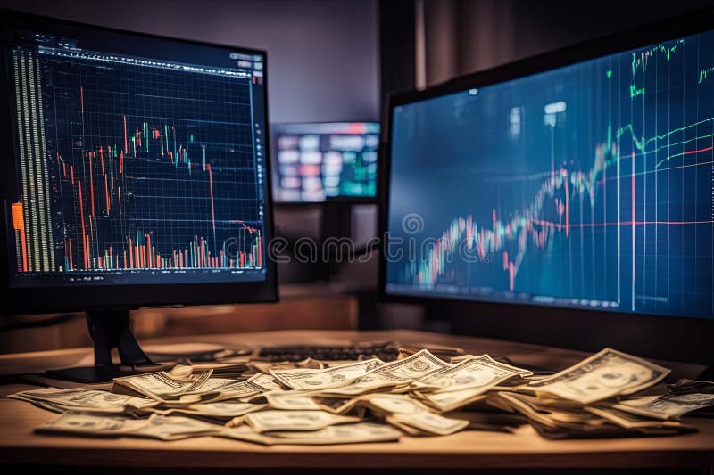 Computer Monitors with Stock Market Data and Money Stock Illustration ...