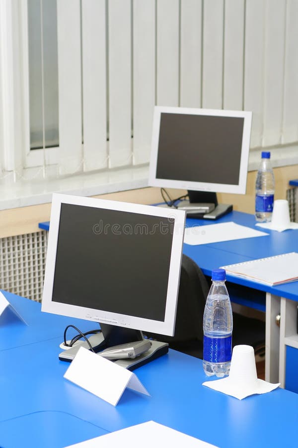 Computer Monitors in the Study Stock Photo - Image of equipment, blue ...