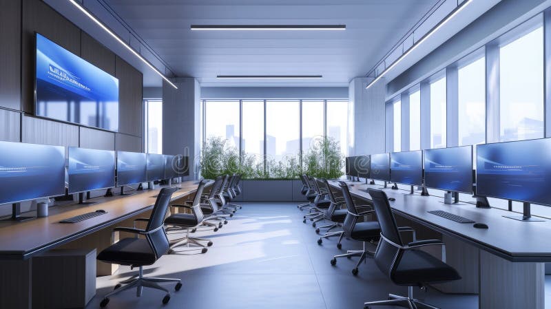 Computer Monitors, Symmetrical Glass Office Setup, Building Engineering ...