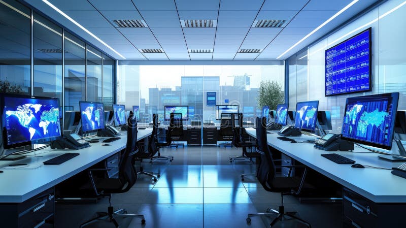 Computer Monitors, Symmetrical Glass Office Setup, Building Engineering ...