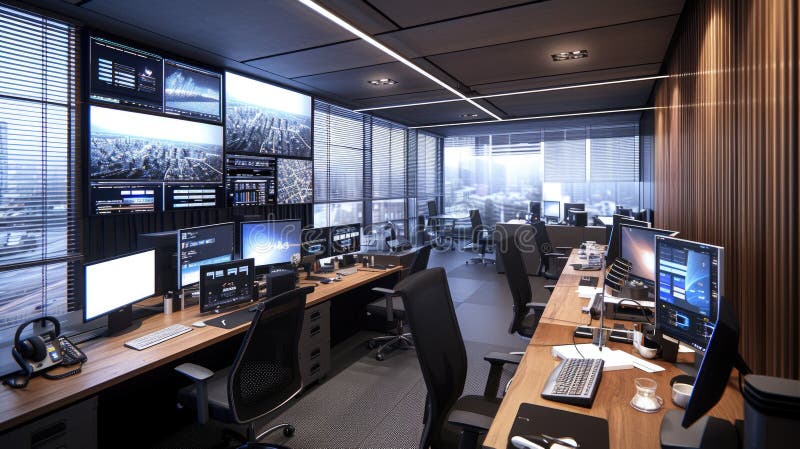 Computer Monitors, Symmetrical Glass Office Setup, Building Engineering ...