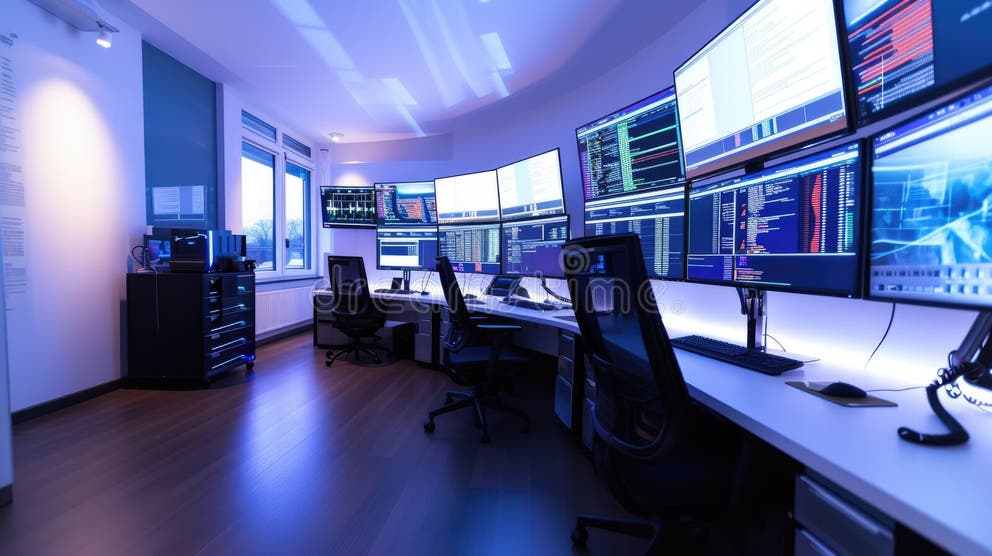 Computer Monitors, Symmetrical Glass Office Setup, Building Engineering ...