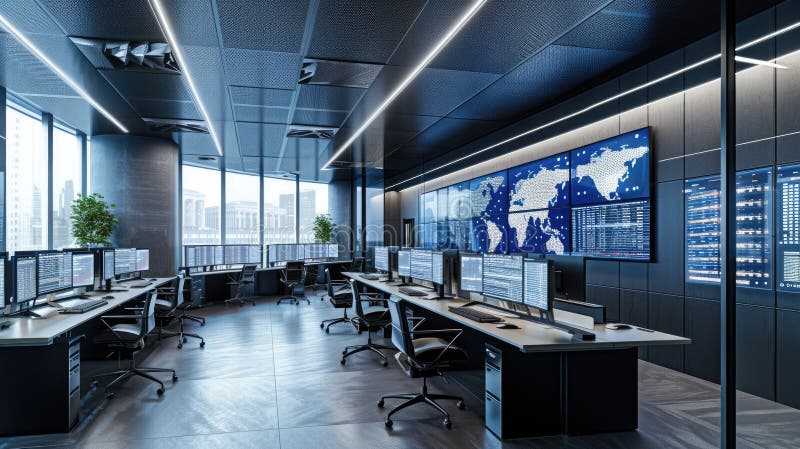 Computer Monitors, Symmetrical Glass Office Setup, Building Engineering ...