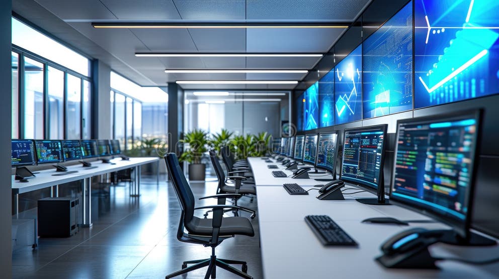 Computer Monitors, Symmetrical Glass Office Setup, Building Engineering ...