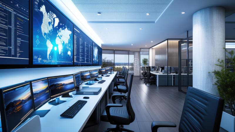 Computer Monitors, Symmetrical Glass Office Setup, Building Engineering ...