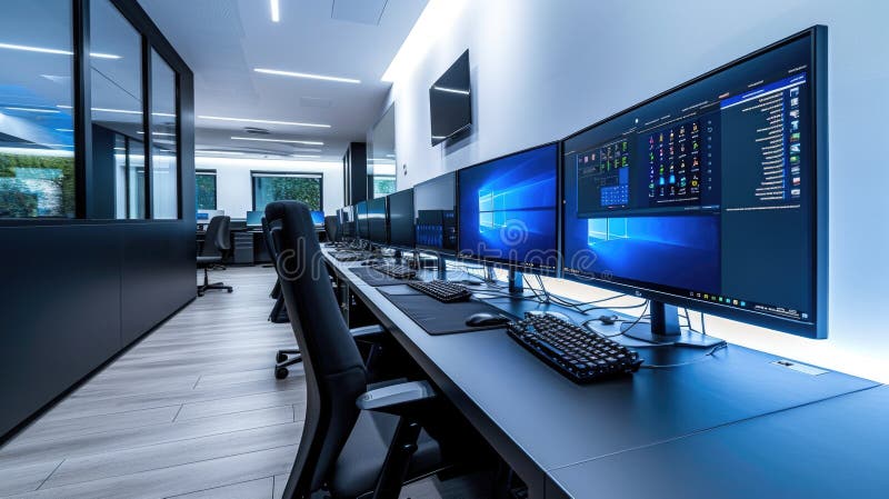 Computer Monitors, Symmetrical Glass Office Setup, Building Engineering ...
