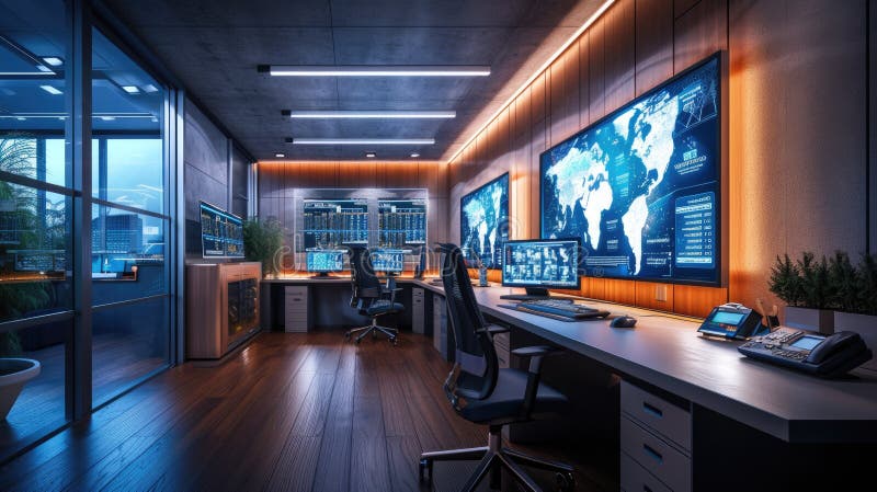 Computer Monitors, Symmetrical Glass Office Setup, Building Engineering ...
