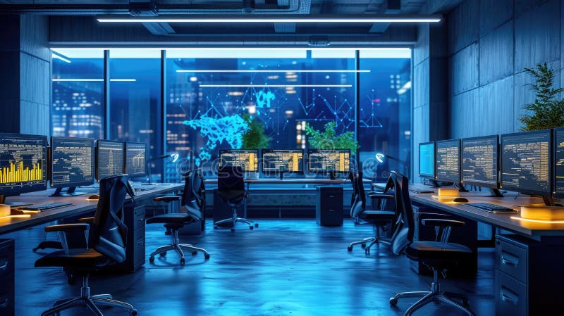 Computer Monitors, Symmetrical Glass Office Setup, Building Engineering ...