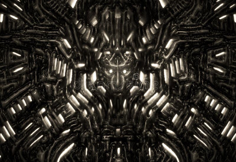 Computer Monster with Bas-relief and Protruding Robot Head. Black and ...