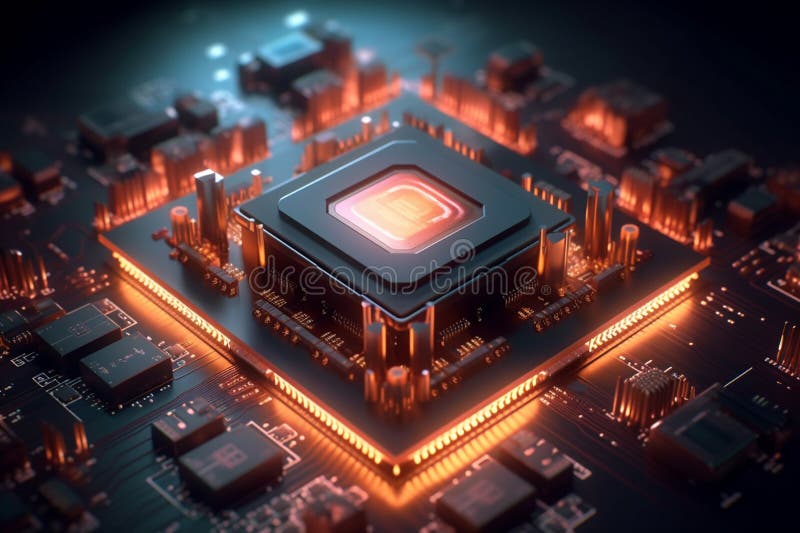 Computer Mother Board Chip with AI Text and Glowing Circuit Background ...