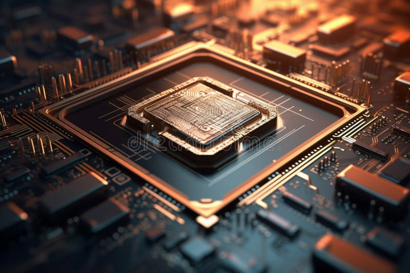 Computer Mother Board Chip with AI Text and Glowing Circuit Background ...