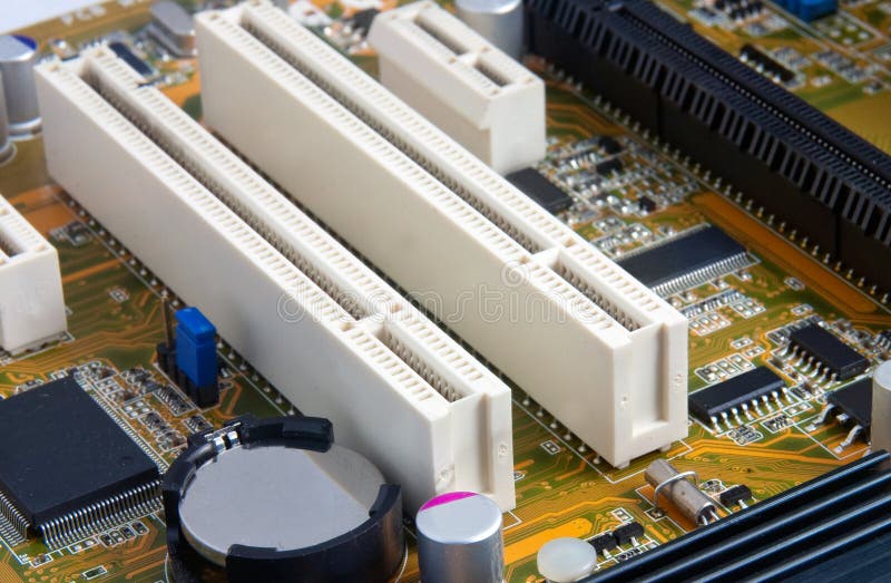 PCI Bus Slots on Computer Motherboard Stock Image - Image of hardware ...