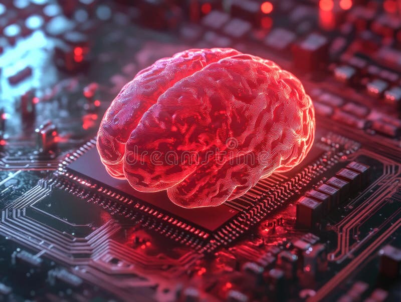 Computer Motherboard with AI Brain Stock Photo - Image of future ...