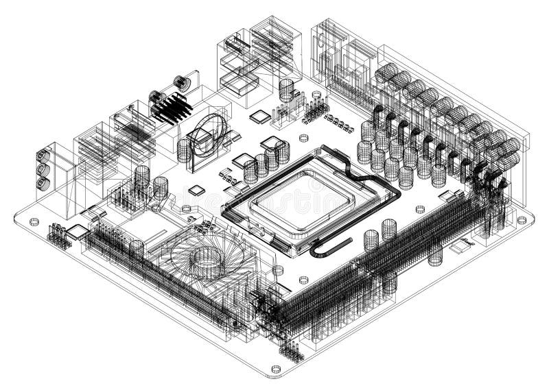 Computer Motherboard Architect Blueprint - Isolated Stock Illustration ...