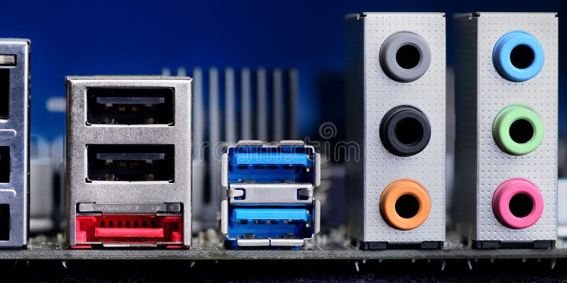 Computer Motherboard Backside, Audio in and Out, Usb Stock Image ...