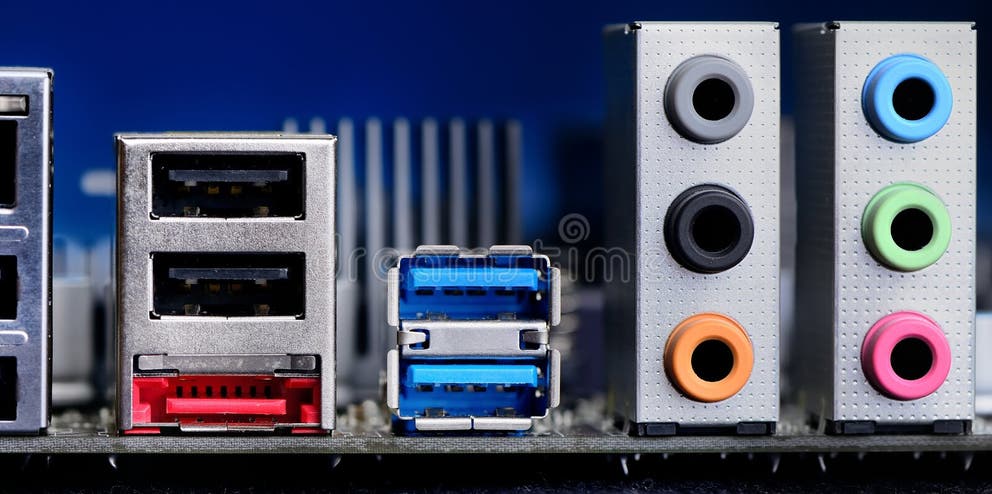 Computer Motherboard Backside, Audio in and Out, Usb Stock Image ...