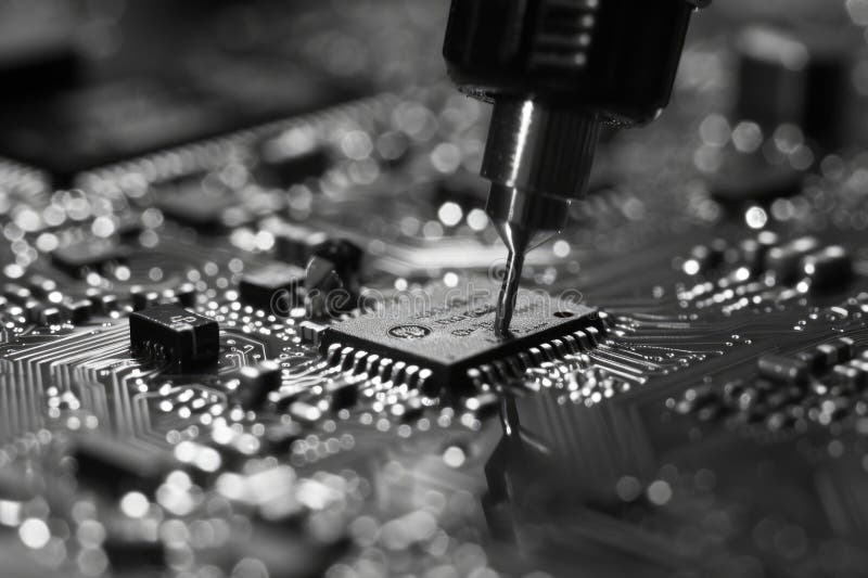 Computer Motherboard Black and White Stock Image - Image of tech ...