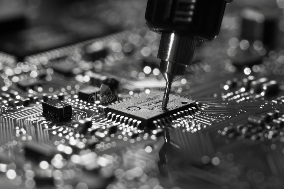 Computer Motherboard Black and White Stock Image - Image of tech ...