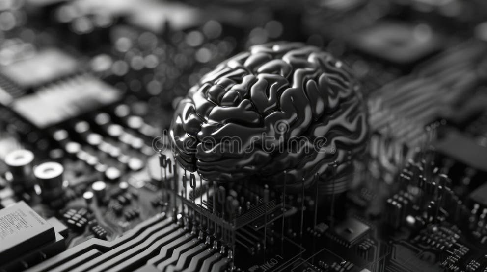Computer Motherboard Brain stock photo. Image of future - 374612960