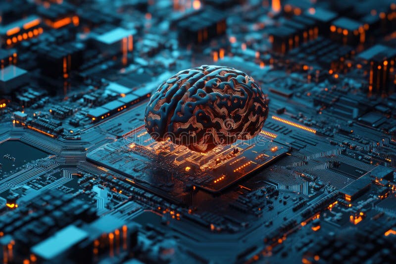 Computer Motherboard Brain stock image. Image of machine - 374988479