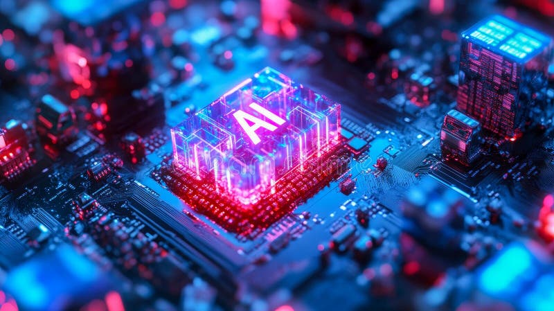 Computer Motherboard with Bright Neon Backlight. Stock Illustration ...