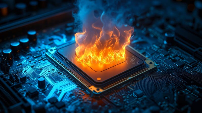 A Computer Motherboard with a Burning Cpu on Top of it Stock Photo ...
