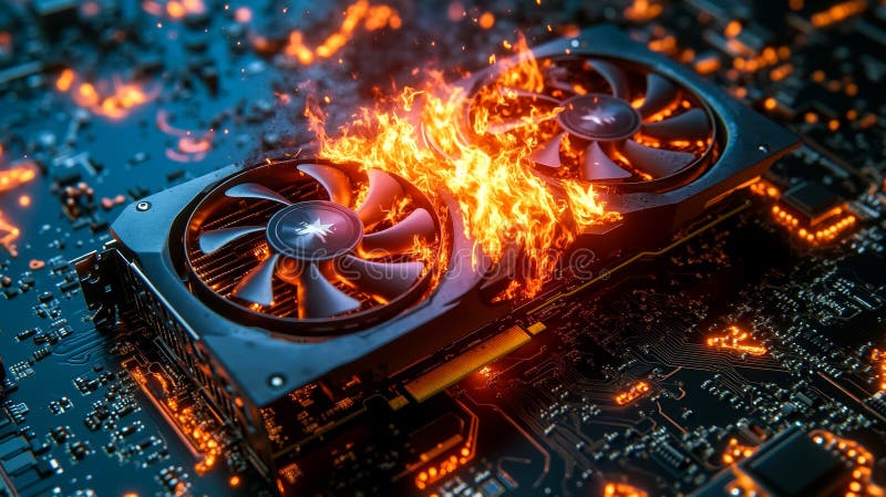 A Computer Motherboard with a Burning Fan on Top of it Stock Image ...