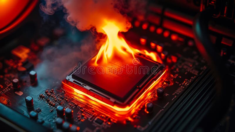 A Computer Motherboard with a Burning Hard Drive on Top of it Stock ...