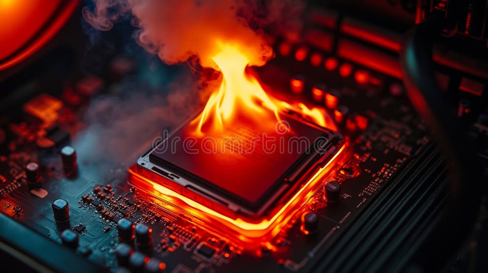 A Computer Motherboard with a Burning Hard Drive on Top of it Stock ...