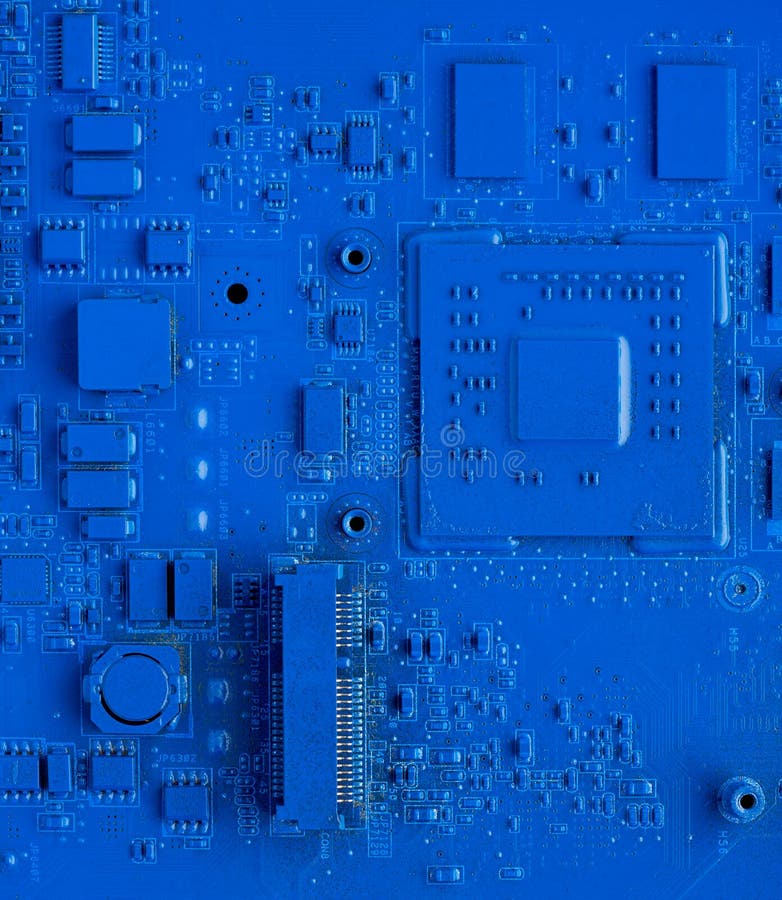 Computer Motherboard. Classic Blue Background with Pc Backdrop, Close ...