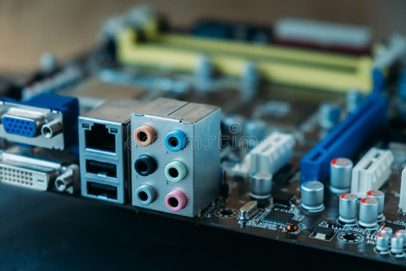 Computer Motherboard Close-up Side View Stock Photo - Image of ...