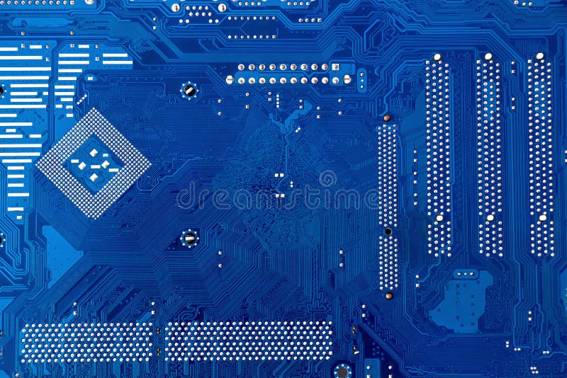 Blue Computer Motherboard Close Up. Top View, Flat Lay Stock Photo ...