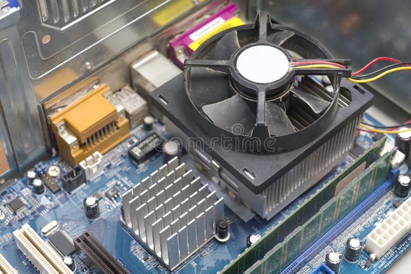 Computer Motherboard with Cooling Fan, Closeup Shot Stock Photo - Image ...