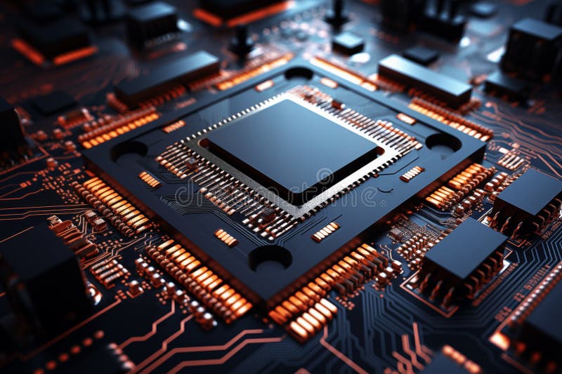 Computer Motherboard with a Cpu Processor. a Close Up of a Motherboard with a Cpu Processor ...