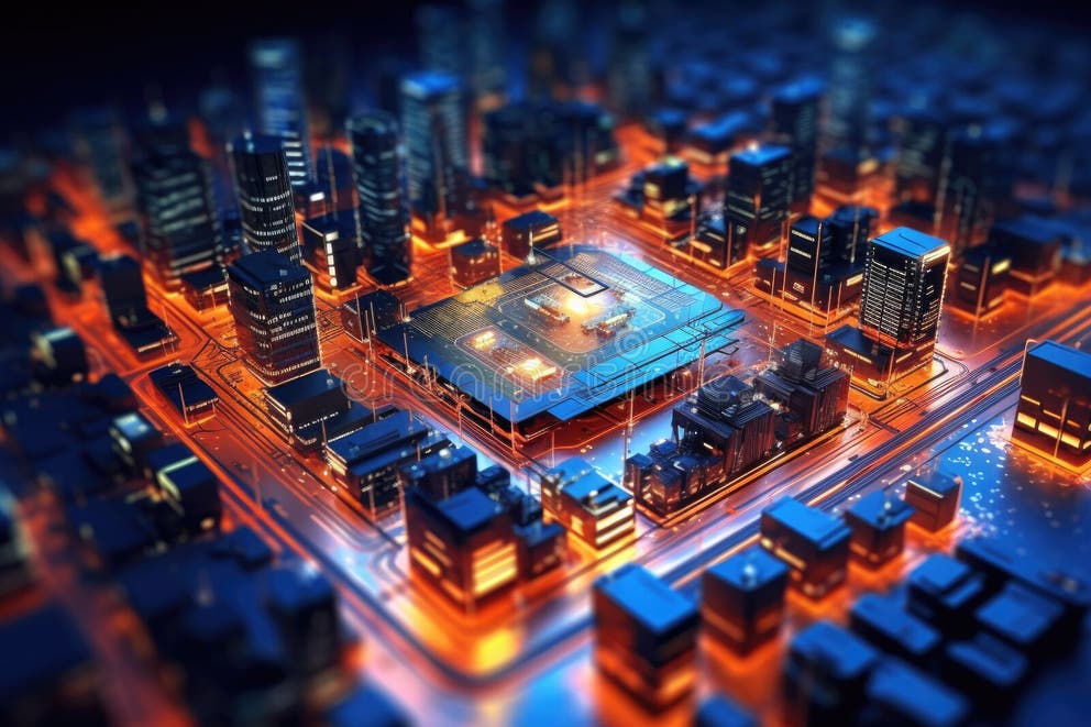 Computer Motherboard with a CPU Processor in the Shape of an Abstract ...