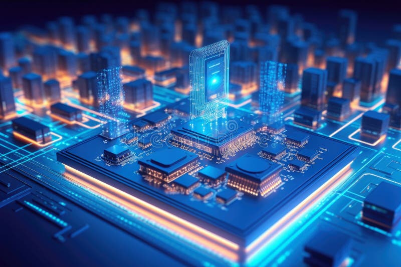 Computer Motherboard with a CPU Processor in the Shape of an Abstract ...