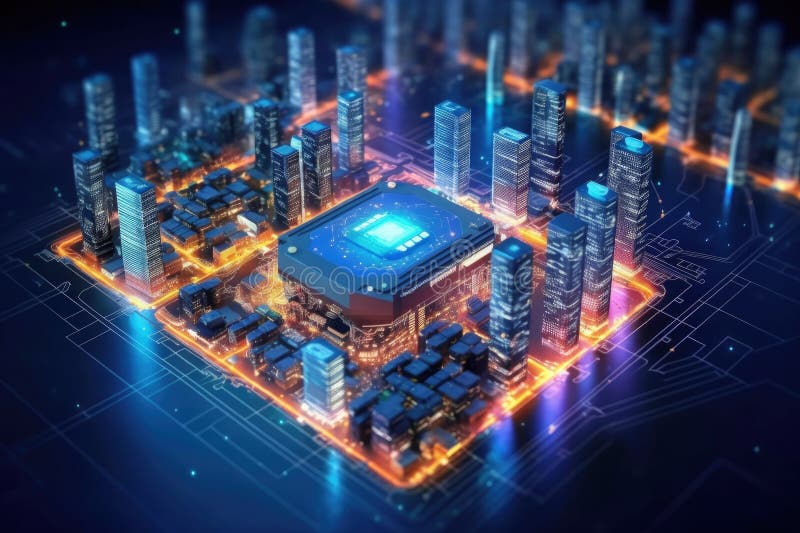 Computer Motherboard with a CPU Processor in the Shape of an Abstract ...